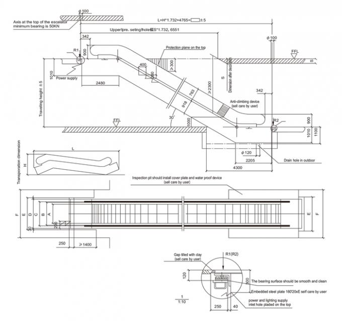 Public Economical Heavy Duty Escalator Traveling Height 1000 - 3000mm