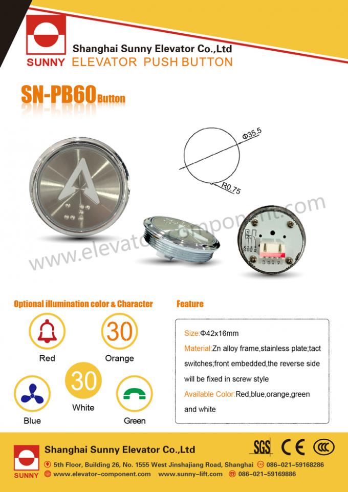 Round 42mm Elevator Push Button With EN81-70 / Lift Elevator Buttons