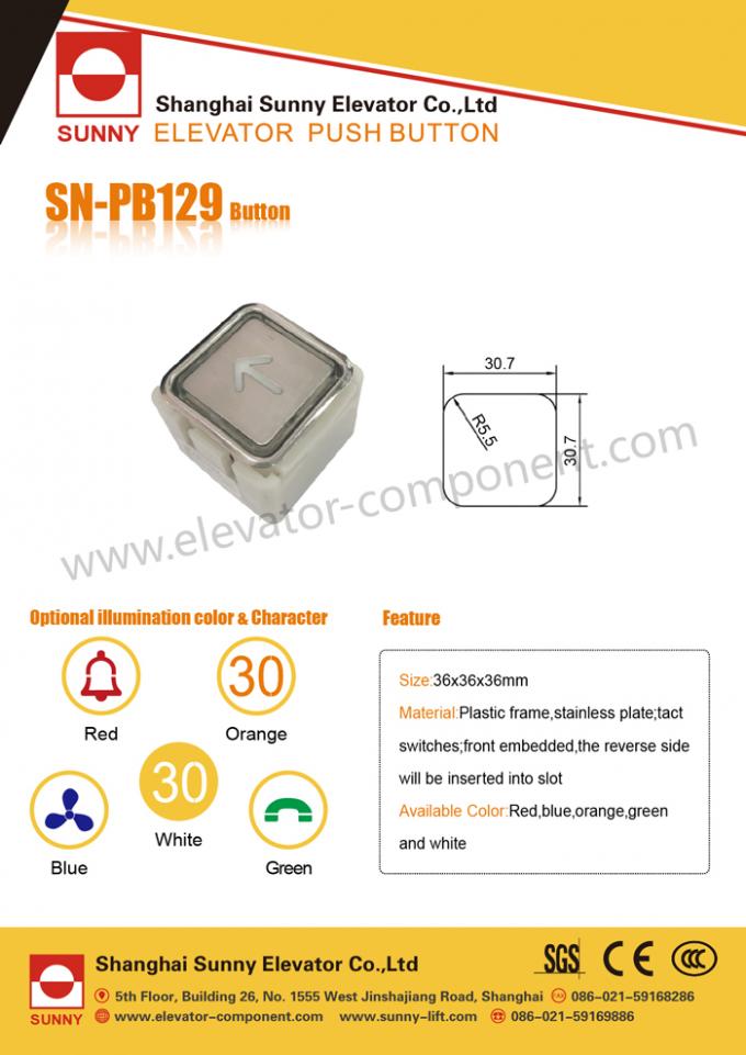Square Elevator Push Button Switch 36x36x36mm Size With CE Certificate
