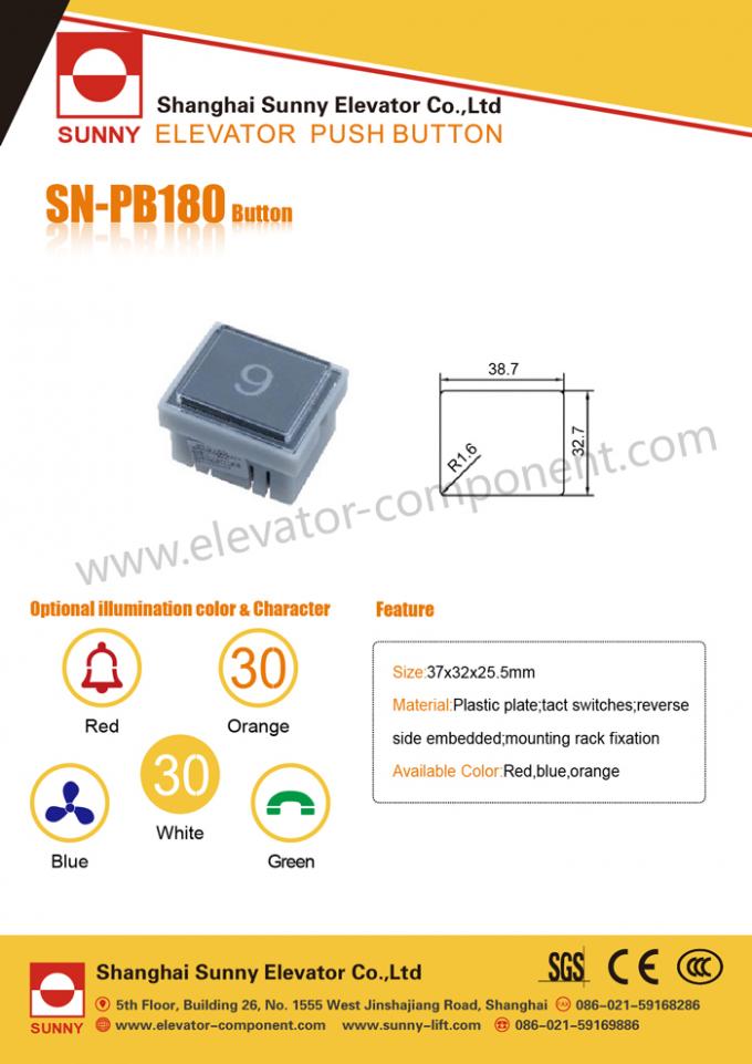 Color Optional Elevator Push Button 50 MA Current Reverse Side Embedded