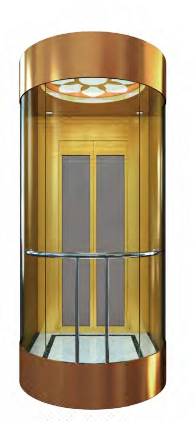 Decorative Mirror Gold Glass Elevator Observation Lift 630kg Load