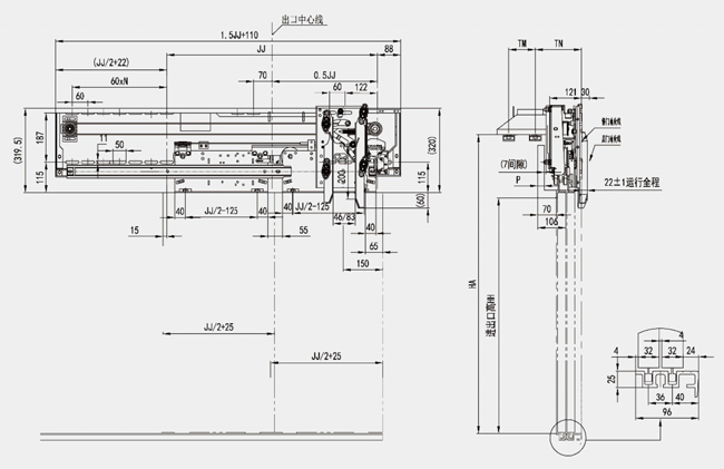 2 Panels AC PM Door Operator Side Opening For Home Lift And 90mm Sill